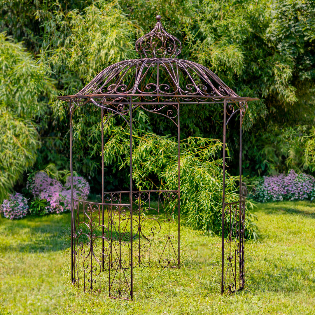 Zaer Ltd International 10FT. TALL ROUND IRON GAZEBO WITH SIDE WALLS IN ANTIQUE WHITE "TATIANNA ...